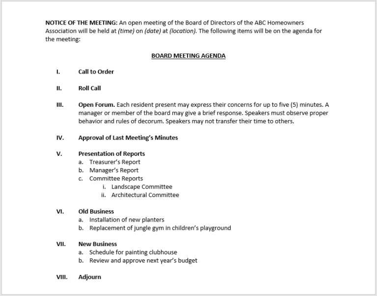 Is Your HOA Board Meeting Agenda Good To Go CMG