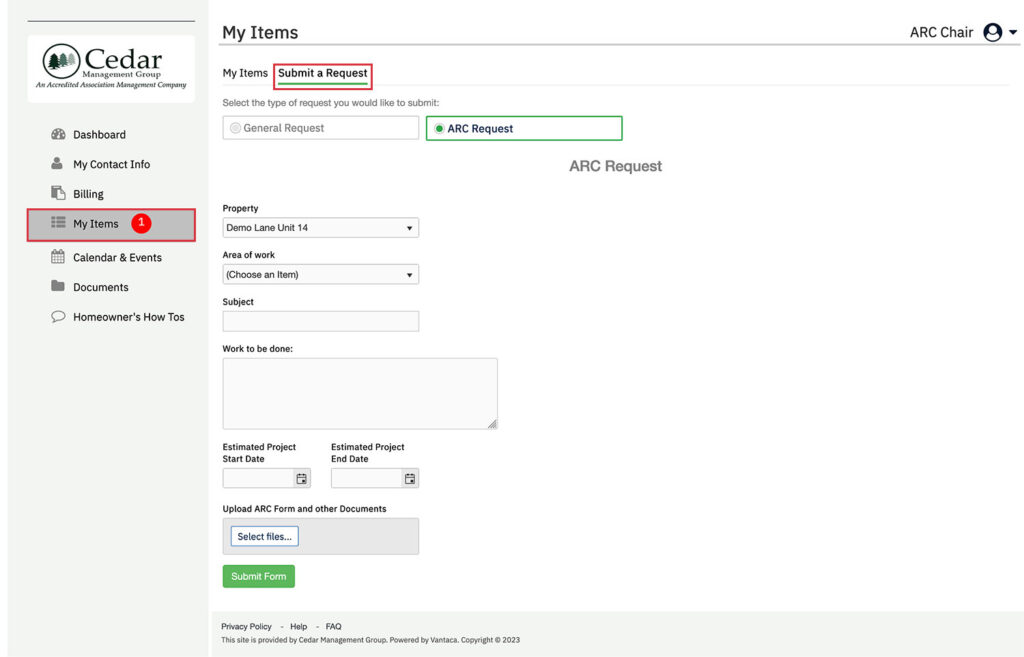 ARC Request Form | Cedar Management Group