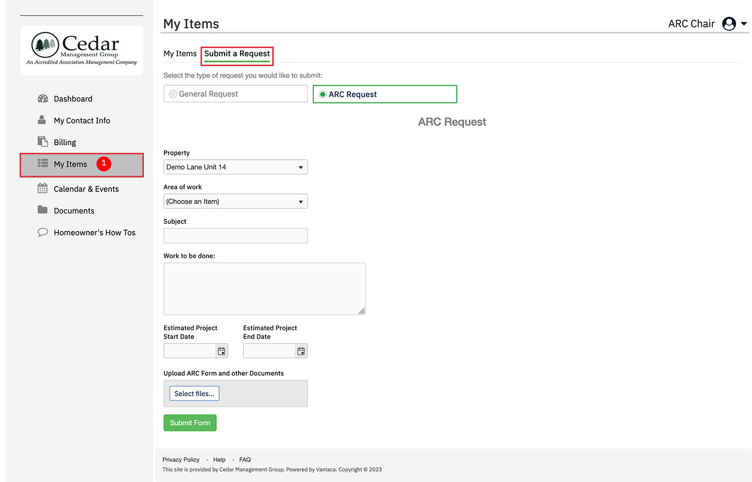 ARC Request Form | Cedar Management Group